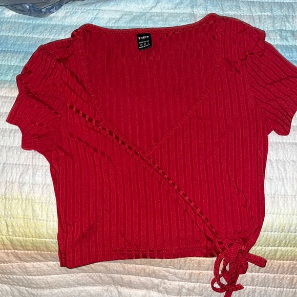 SHEIN | Skirts | Red Low Cut Side Tie Top | Poshmark